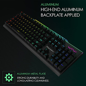 WIZMAX, MK1 PC Gaming Keyboard, USB Wired RGB Mechanical Gaming Keyboard, High-End Aluminum Backplate, Multimedia Function Keys, Red Linear 2nd Gen Manic Switch for Windows PC Gamers [Black]