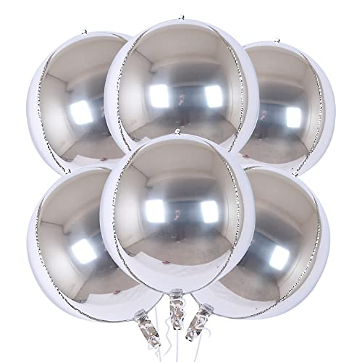 AULE Silver Orbz Balloon Decorations - Pack of 6, Jumbo 22 Inch 4D Metallic Silver Balloons, Large Foil Sphere Balloons, Big Round Mylar Balloons