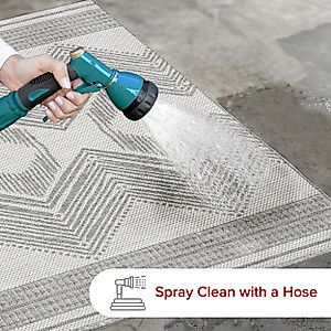 nuLOOM 7x9 Outdoor/Indoor Ranya Tribal Area Rug, Light Grey, Geometric Design, Stain Resistant, Highly Durable, For Patio, Balcony, Bedroom, Dining Room, Living Room, Bathroom