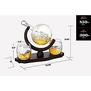 Verolux Whiskey Globe Decanter Set with 2 Etched Globe Glasses in Gift Box - Home Bar Accessories for Liquor, Whiskey, Brandy, Gin, Rum, Tequila, Vodka, and Brandy