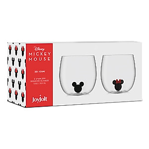JoyJolt Disney Mickey Mouse Icon Stemless Wine Glass Set of 2 Drinking Glasses. 12 oz Tumbler Glass Cups. Colored Glassware. Disney Gifts, Disney Cups, Disney Collectibles for Adults