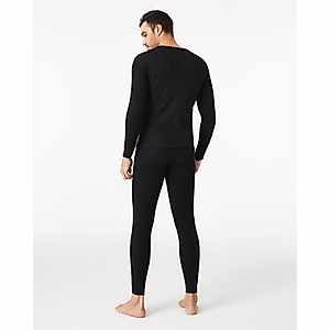 LAPASA Men's Cotton Waffle Thermal Underwear Set Top Long Sleeve Warm Long Johns Base Layer Shirt & Bottom Cold Weather Midweight M60 Medium Black