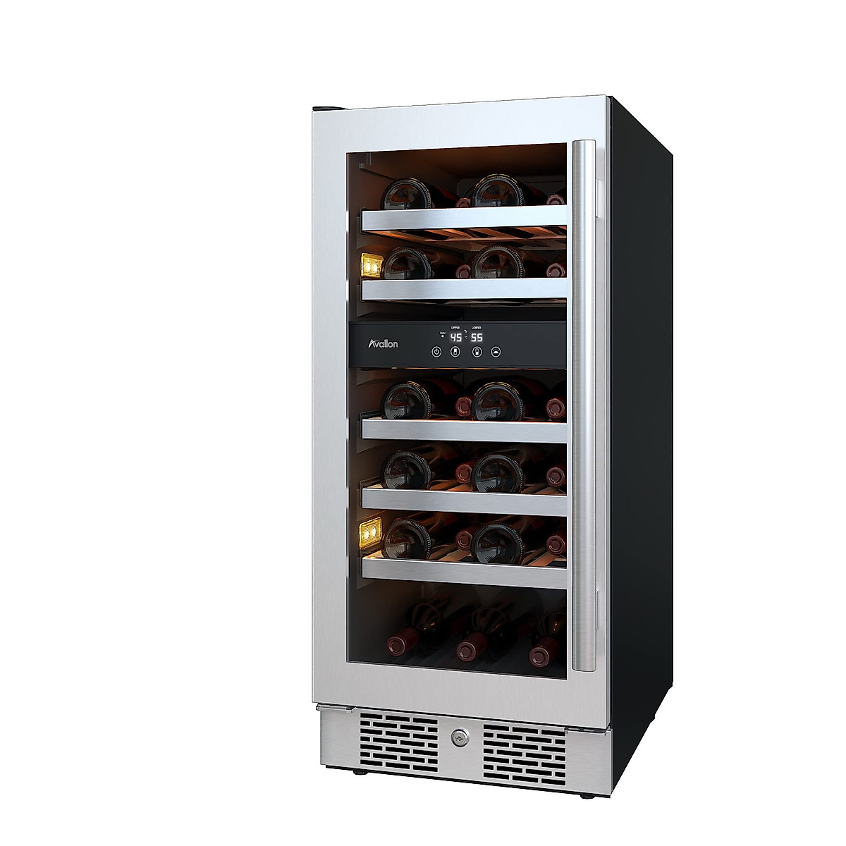 Avallon AWC151DBLSS 15 Inch Wide 23 Bottle Capacity Free Standing Wine Cooler with LED Lighting and Double Pane Glass