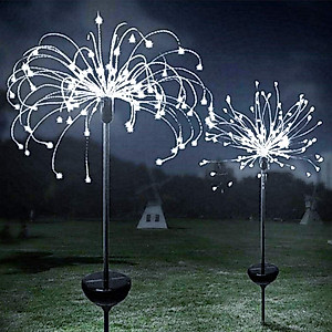 Honche 2 Pack Solar Firework Lights Plug in Ground, 120LED 8 Modes Solar Garden Colorful Lights, Starburst Lights for Pathway, Patio, Lawn, Backyard, Christmas Halloween Party Decorative (RGB)