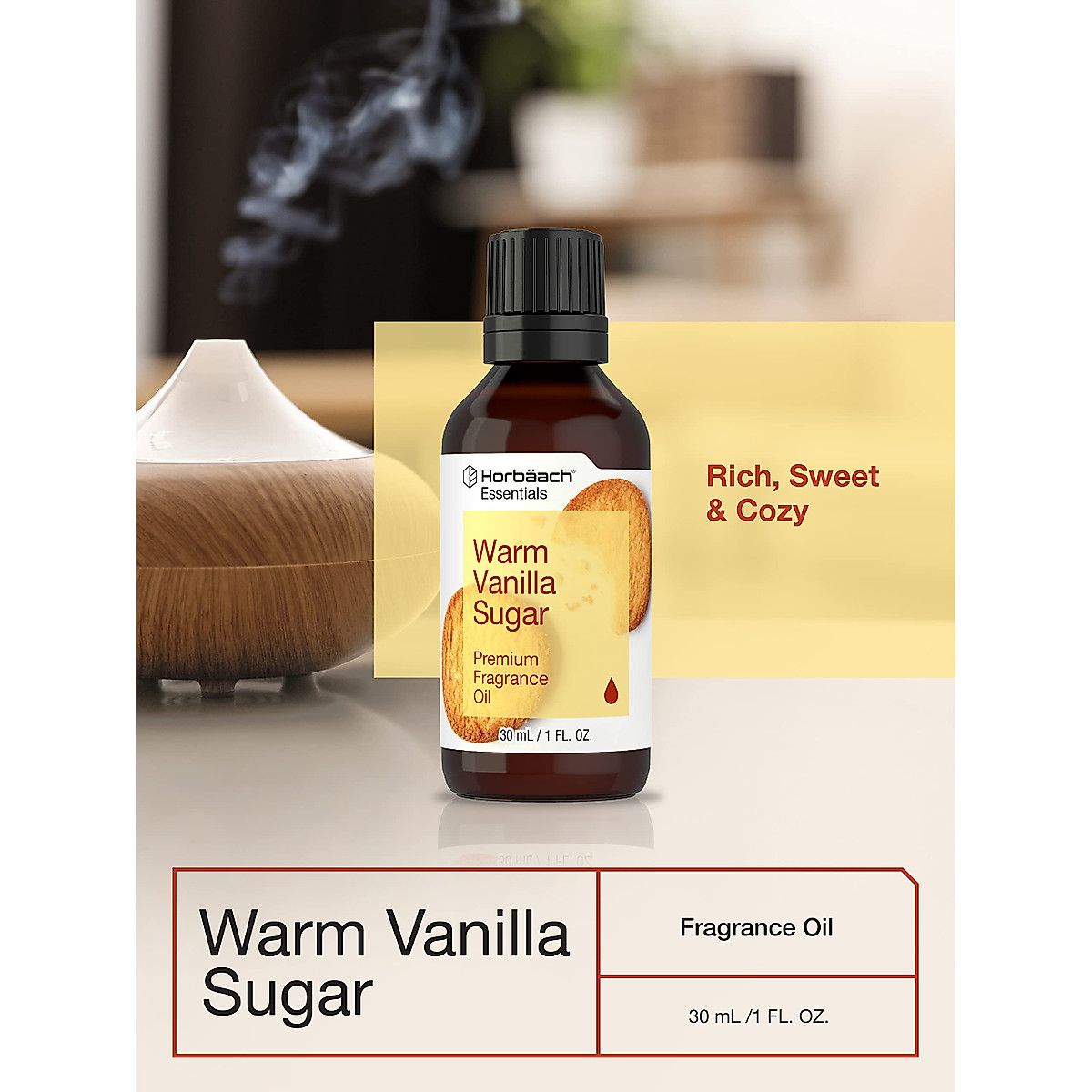 Horbäach Warm Vanilla Sugar Fragrance Oil | 1 Fl Oz (30 mL) | Premium Grade | for Diffusers, Candle and Soap Making, DIY Projects & More