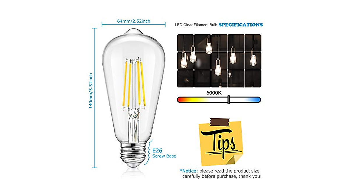 Vintage Dimmable Edison LED Bulbs – 100W Equivalent, 8W, 4-Pack