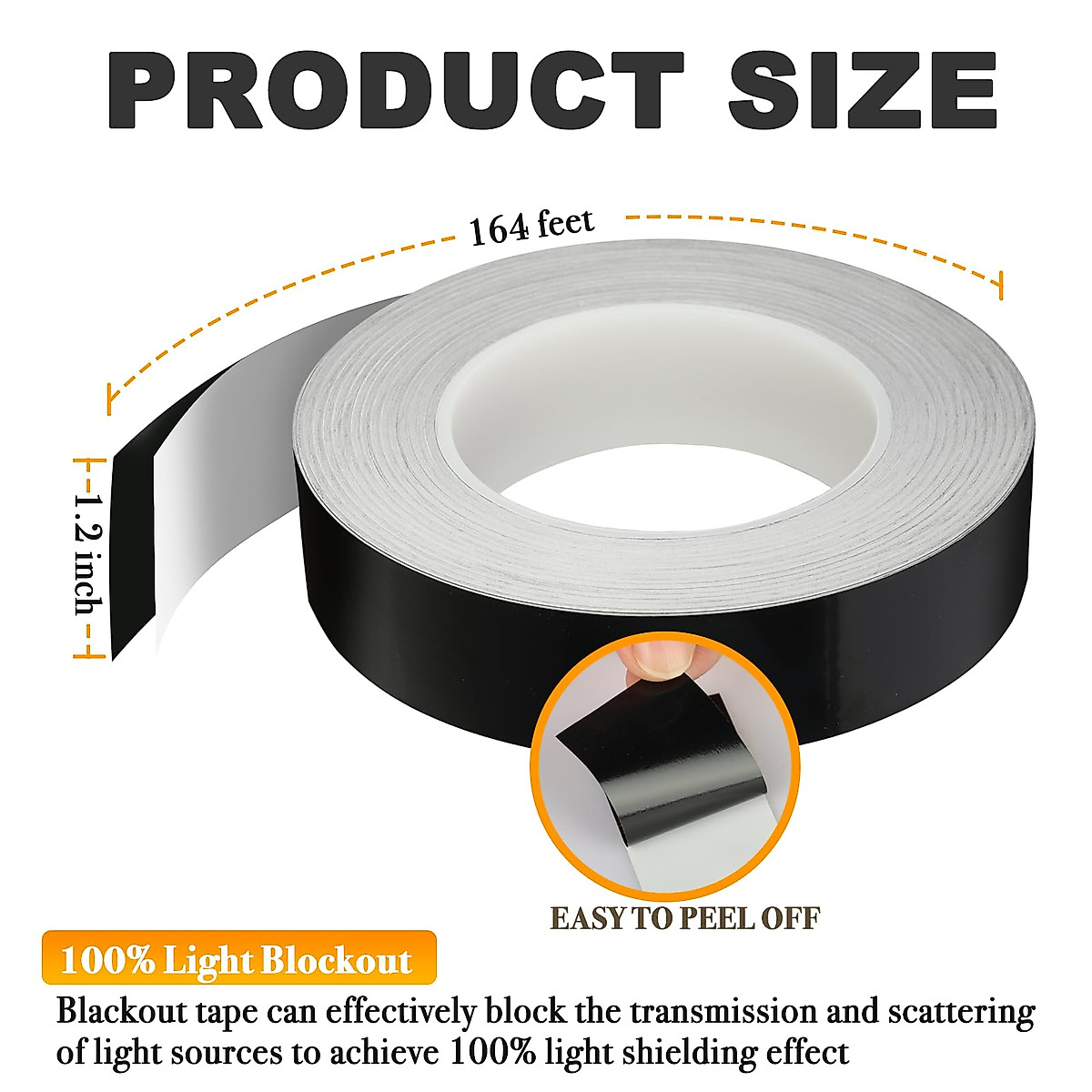 KIWIHUB Light Blocking Tape, 1.2 inch x 164 Feet Light Blocking Stickers, Blackout Stickers for Electronics, Light Shading Tape for Window, Routers, Block 100% of LED Lights - Black