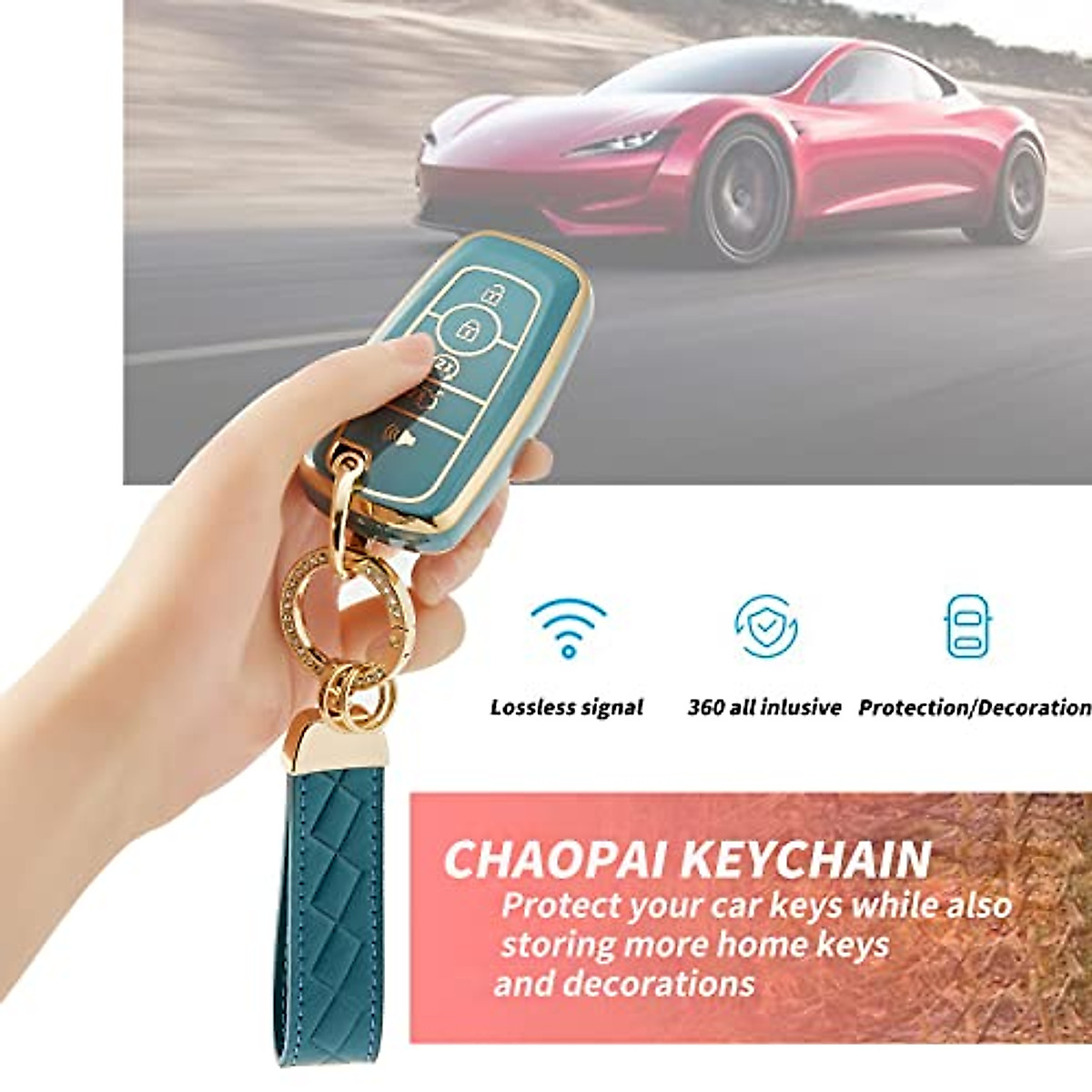 AKIYHIEI for Ford Key Fob Cover with Keychain, Key Shell Case for Ford Edge Escape Expedition Explorer Fusion Mustang Ranger F-150 F-250 Smart 3 4 5 Buttons (Blue)