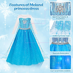 Meland Princess Dresses for Girls - Princess Costume with Long Cape for Girls Age 3-10 Year Old for Birthday Halloween Party