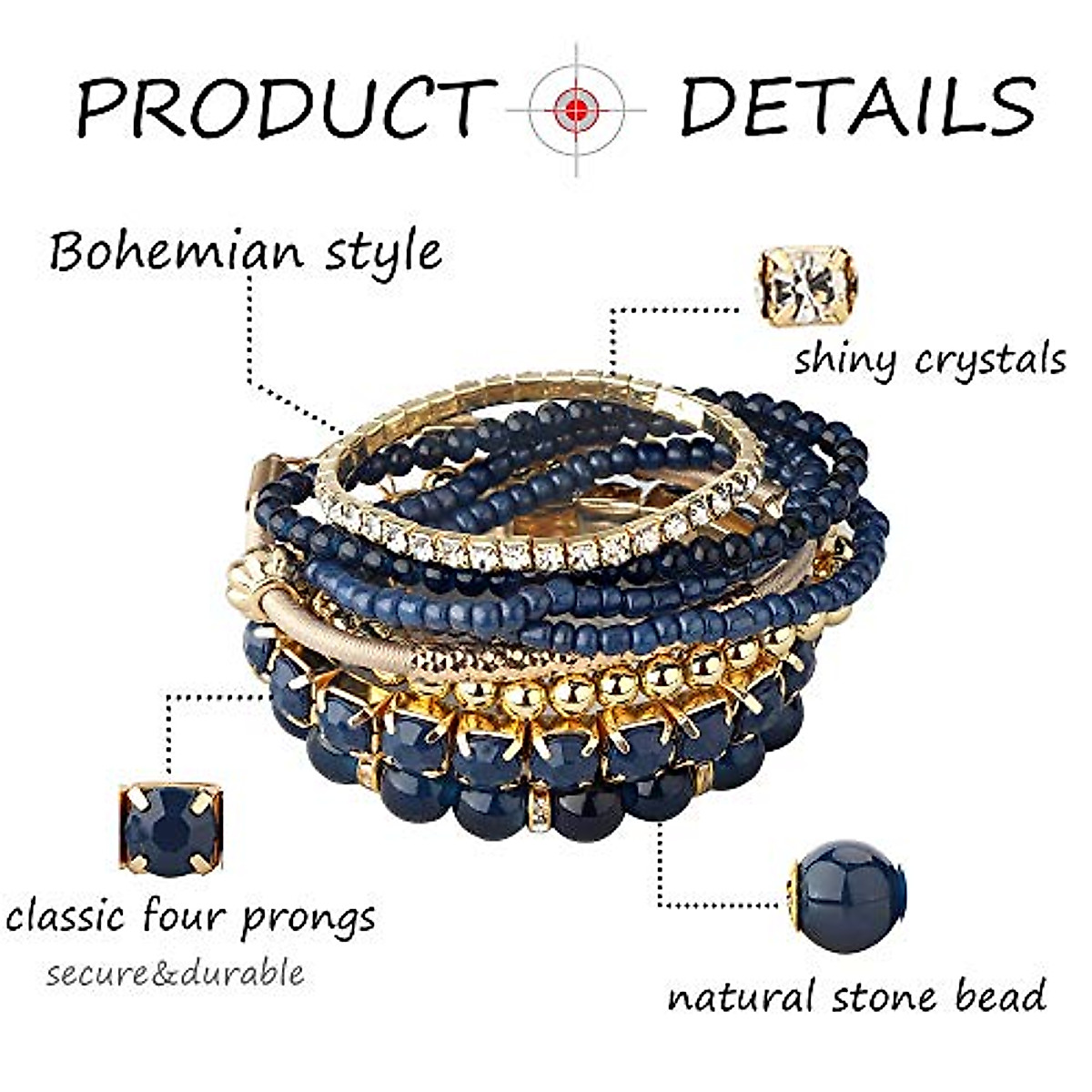 MILACOLATO 2-4 Sets Stackable Bracelets for Women Multilayer Beaded Bracelets Stretch Bangles Bohemian Style (4 Set Bracelets)