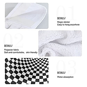 Sletend Hanging Kitchen Towel with Loop Black White Case Hand Towel 2 Pcs Soft Microfiber Coral Velvet Tie Towel Decor for Bathroom Laundry Room Decor