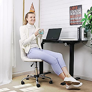 SMUG Desk Chair, Armless Office Chair Leather Swivel Task Chair Mid Back Ribbed Home Office White Desk Chair for Adult Child, Vanity Chair