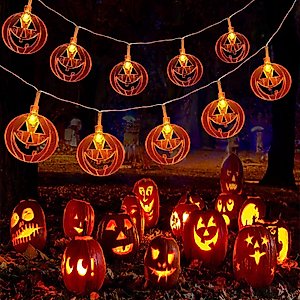 ITICdecor Halloween Pumpkin String Lights Battery Operated 15Ft 30 LED Orange Pumpkins Fairy Light Indoor Outdoor for Halloween Thanksgiving Fireplace Party Patio