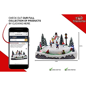 Animated Christmas Village Skating Pond - Lighted Musical Snow Scene with 4 Moving Skaters, Adapter, Battery Slot