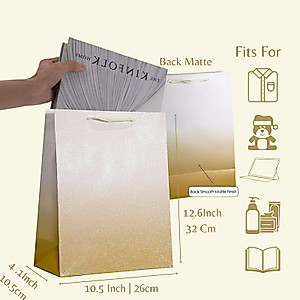 UNIQOOO 12Pcs Ombre Gold Gift Bags with Handle, Large 12.5x10'', Gradient Gold Glitter Paper Gift Wrap Bag, Recyclable Gift Packaging, For Wedding Birthday, Mother's Day, Baby Shower Party Favor Decor