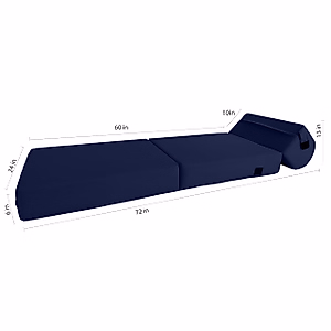 D&D Futon Furniture Sleeper Chair Folding Bed, Studio Sofa Guest Folded Mattress, High Density Foam (70 x 24 x 6, Navy Blue)