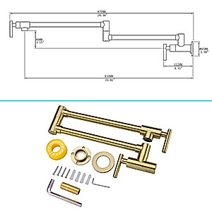LEETCP Pot Filler Faucet Wall Mount, Brass Material, Brushed Gold Color, with Double Joint Swing Arms, 2 Handles with 2 Cartridges to Control Water (Style Brushed Gold)