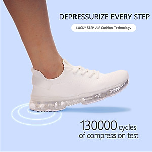 LUCKY STEP Women Air Cushion Fashion Sneakers Breathable Casual Comfortable Lightweight Walking Shoes(White,6 B(M) US)
