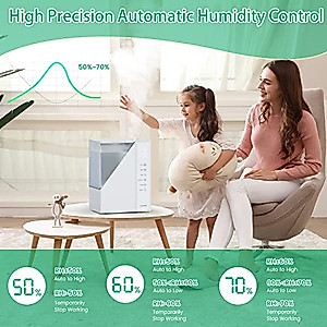 Elecameier Ultrasonic Humidifiers for Bedroom,5.0L Cool and Warm Mist with Remote Control,Essential Oil Tray,Automatic Humidity Control,LCD Display,Auto Shut-Off,and 30dB Quiet Operation,White