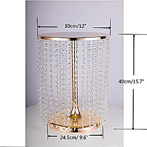 LANLONG Wedding Cake Stand for Dessert Table 12 Inch Gold Crystal Pendants Metal Cake Stand Serves as A Round Dessert Cupcake Display Plate 16 Inch Tall (Gold)