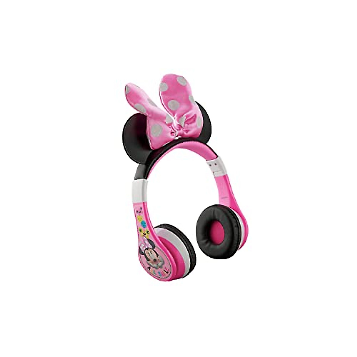 eKids Minnie Mouse Kids Bluetooth Headphones, Wireless Headphones with Microphone Includes Aux Cord, Volume Reduced Kids Foldable Headphones for School, Home, or Travel, Pink