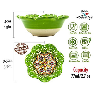 HeraCraft 6pcs Daisy Shaped Evil Eye Hand-Painted Ceramic Snack Bowls 3.74''/9.5cm-77ml/2.7 oz Decorative Nazar Design Multi-Purpose Cute Set - Pinch Sauce Dipping Finger Small Serving Bowls