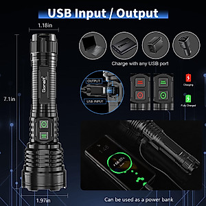 Goreit Flashlights High Lumens Rechargeable, 980000 Lumen XHM77.2 Flash Lights Battery Powered LED Flashlight, Handheld Tactical Flashlight, Super Bright Waterproof Flashlight for Camping Emergency