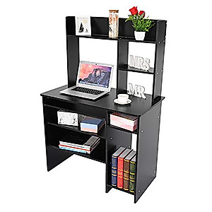 36 inches Office Desk,Computer Desk with Bookshelf,Writing Study Table with Bookshelves Study Desk,Office Desk, Gaming Desk,Modern Steel Frame Compact Wood Desk for Home Office (Black)