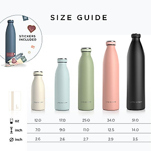 LARS NYSØM Stainless Steel Insulated Water Bottle 12oz 17oz 25oz 34oz 51oz | BPA-free Insulated Thermo Flask for Hot and Cold Beverages | Leakproof Drinking Bottle (Baby Blue, 17oz)