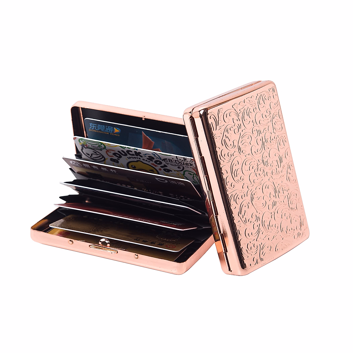 HAPUTDY RFID Metal Blocking Credit Card Holder/Travel Wallet/Protective Case (7 Cards Rose gold)