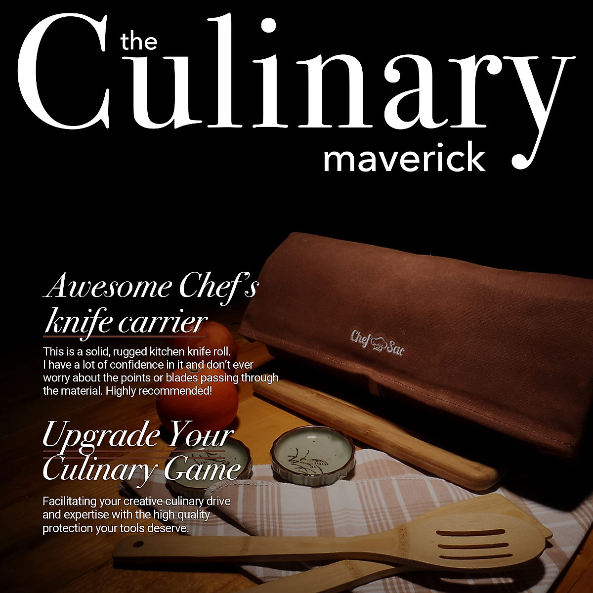 Chef Knife Waxed Canvas Knife Roll Bag| 8 Pockets for Knives & Kitchen Utensils Waterproof Material | Great Gift for Executive Chefs & Culinary Students (Reddish Brown)