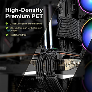 EZDIY-FAB PSU Cable Extension Sleeved Custom Mod GPU PC Power Supply Soft Nylon Braided with Comb Kit 24PIN/8PIN to 6+2Pin/ 8PIN to 4+4PIN-30CM 300MM - Black