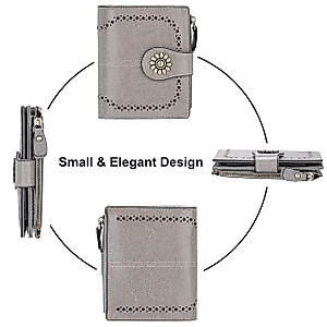 Lavemi Womens Leather Wallet Small Compact RFID Blocking Credit Card Case Purse with Zipper Pocket(Gray)