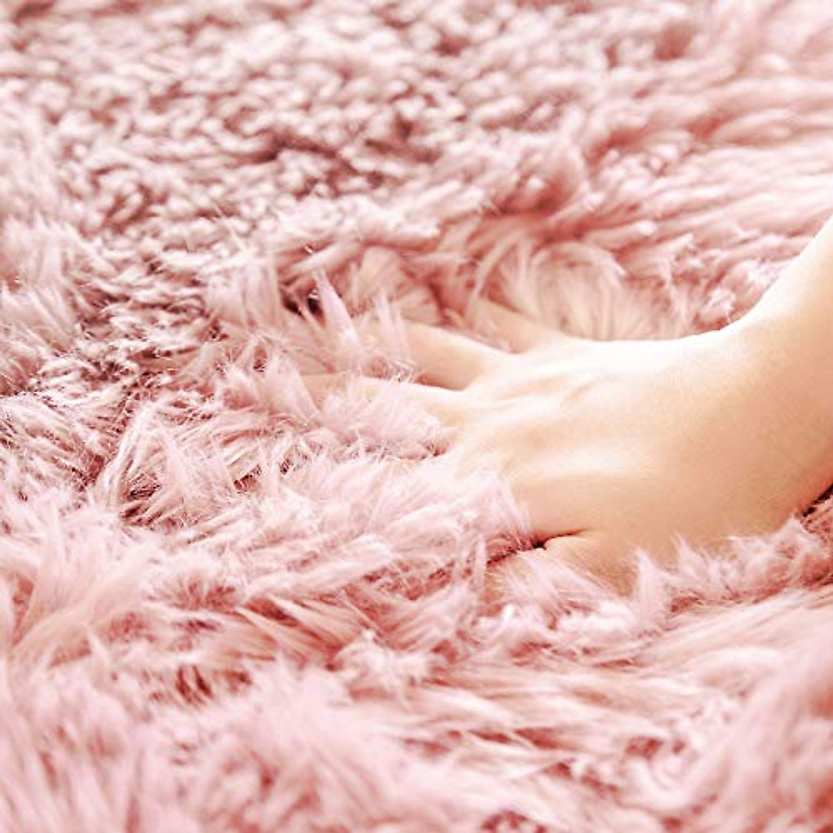 STAOLENE Ultra Soft Faux Fur Sheepskin Pink Bedside Rug Area Rug Indoor Fluffy Shag Washable Rug for Bedroom Floor Sofa Living Room