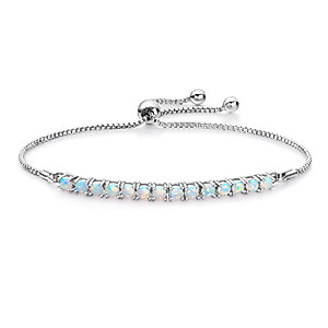 MDFUN Bracelet for Women 18k White Gold Plated Created Round Opal Simple Adjustable Tennis Opal Bracelet