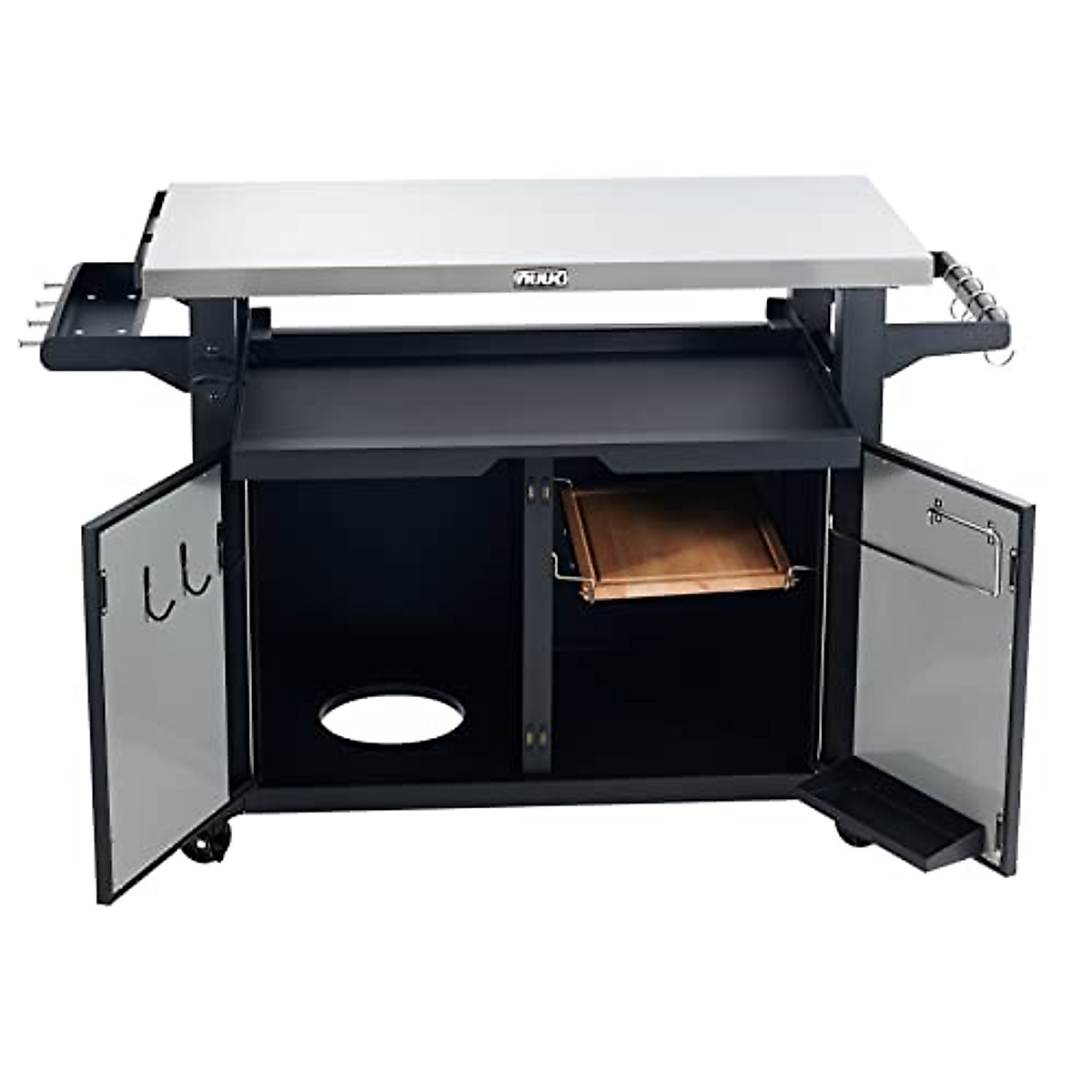 NUUK Pro 42-Inch Rolling Outdoor Kitchen Island and BBQ Serving Cart, with Heavy Duty Wooden Cutting Board and Propane Tank Holder