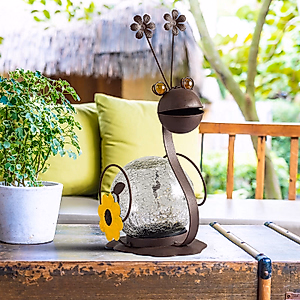 Darkdec Solar Globe Lights Outdoor Snail Garden Decor - 2 Pack Cracked Glass Solar Ball Lights Warm White Metal Snail Garden Lights Solar Powered Waterproof for Patio Yard Lawn