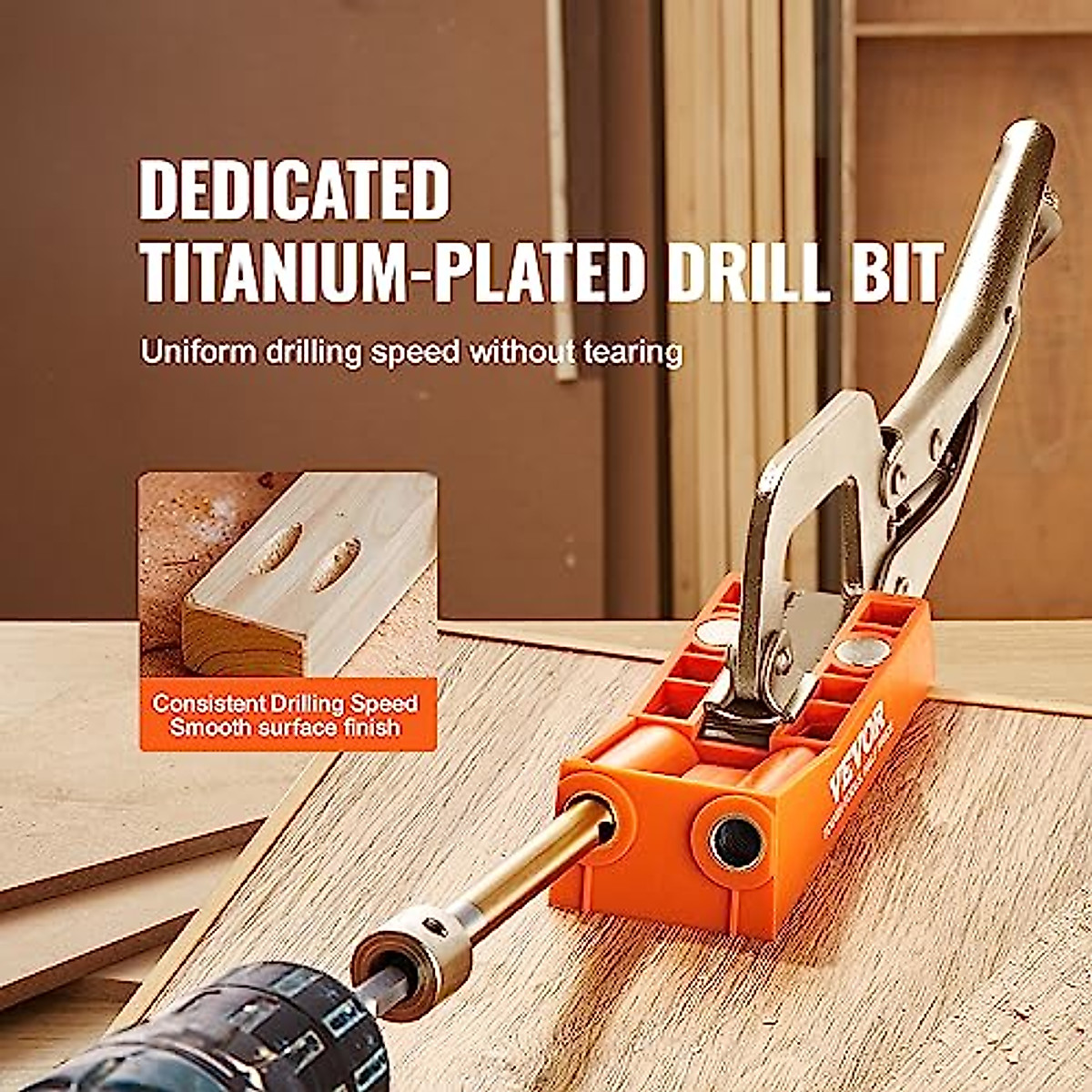 VEVOR Pocket Hole Jig, 56 Pcs Mini Jig Pocket Hole System with 9" C-clamp, Step Drill, Wrench, Drill Stop Ring, Square Drive Bit, and Screws, for DIY Carpentry Projects