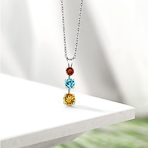 Gem Stone King 925 Sterling Silver Customized and Personalized 3 Gemstone Birthstone Fashion Love Mothers 3-Stone Blossom Pendant Necklace For Women with 18 Inch Silver Chain