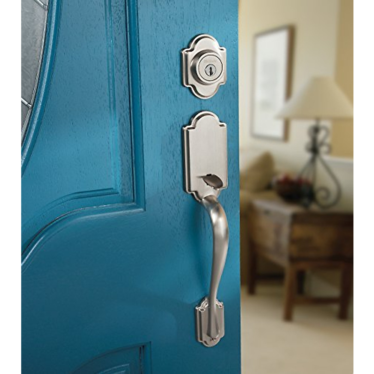 Kwikset Arlington Single Cylinder Handleset w/Lido Lever featuring SmartKey® in Satin Nickel