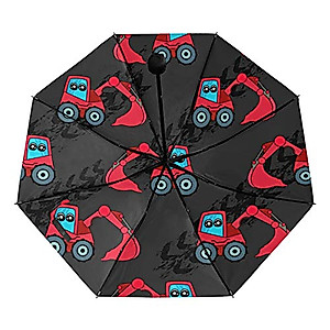 Toy Tractor Child Retro Creative Art Painting Cartoon Animation Compact Travel Umbrella Parasol Anti Uv Foldable Umbrellas(underside Printing) As Best Present For Women Uv Protection