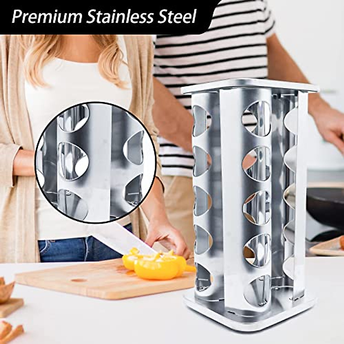 Brimeaws Revolving Spice Rack, Spice Rack Organizer for Cabinet, 20 Jar Rotating Seasoning Organizer Rack Tower Spinning Organizer with 180pcs Reusable Labels & Silicones Funnel for Kitchen