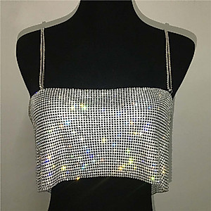 Zoestar Sparkly Rhinestone Bra Top Jewelry Silver Chest Body Chain Crystal Disco Festival Rave Club Top for Women