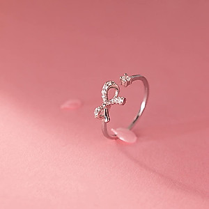 Dainty Bow Knot Statement Rings Sterling Silver 925 for Women Delicate Cubic Zirconia Crystal Promise Engagement Ring Eternity Tail Finger Band Wedding Bands Jewelry