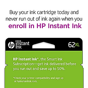 HP 62XL Black High-yield Ink | Works with HP ENVY 5540, 5640, 5660, 7640 Series, HP OfficeJet 5740, 8040 Series, HP OfficeJet Mobile 200, 250 Series | Eligible for Instant Ink | C2P05AN