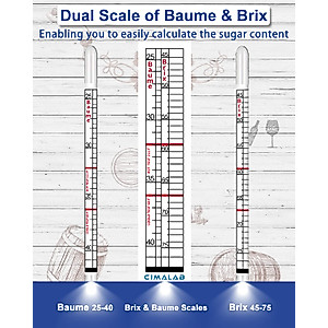 Cimalab Maple Syrup Hydrometer, Accurate Hydrometer for Maple Syrup Making, Hydrometer Maple Syrup Supplies with Brix & Baume Scales, Syrup Hydrometer for Measure Sugar Content in The Syrup Sap