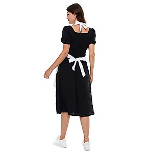 LilMents Women's Ruffle Outline Retro Apron Kitchen Cake Baking Cooking Cleaning Maid Costume (White)