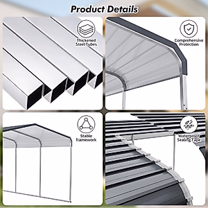 Garveelife 12X20FTHeavy Duty Carport,Carport with Galvanized Steel Roof and Frame,Upgraded Extra Large Metal Garage for Pickup, Car, Boatand Tractors,Trucks, and Tractors