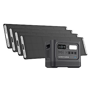 Geneverse 2419Wh (1x4) LiFePO4 Solar Generator Bundle: 1X HomePower TWO PRO Portable Power Station (3X 2200W AC Outlets) + 4X 200W Solar Panel. Quiet, Indoor-Safe Backup Battery Generator For Home
