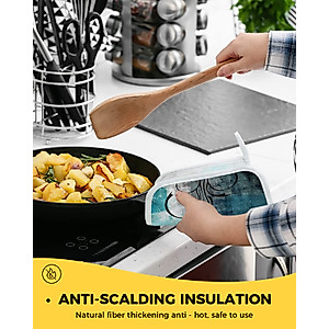 4 Pack Pot Holders for Kitchen,Blue Green Gradient Teal Turquoise Dahlia Floral Heat Proof Potholder Hot Pads Trivet,Flower Abstract Art Oil Painting Washable Coaster Potholders for Cooking Baking